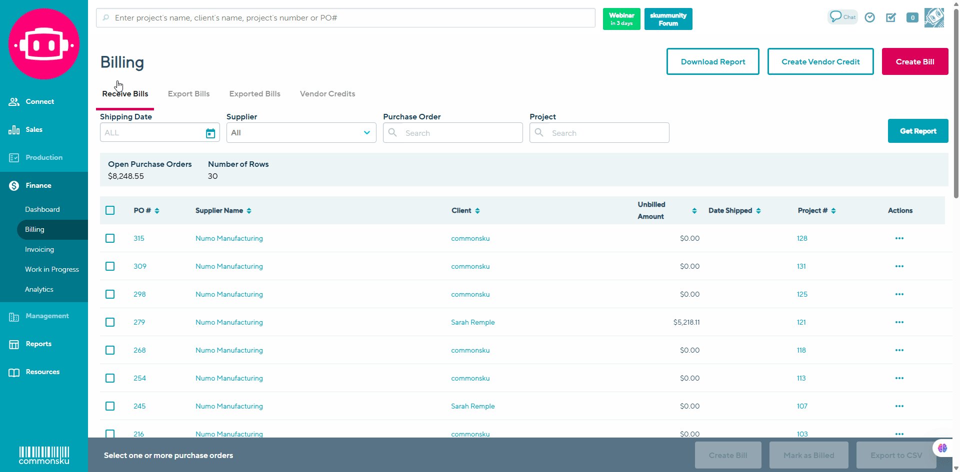 New Supplier Billing report