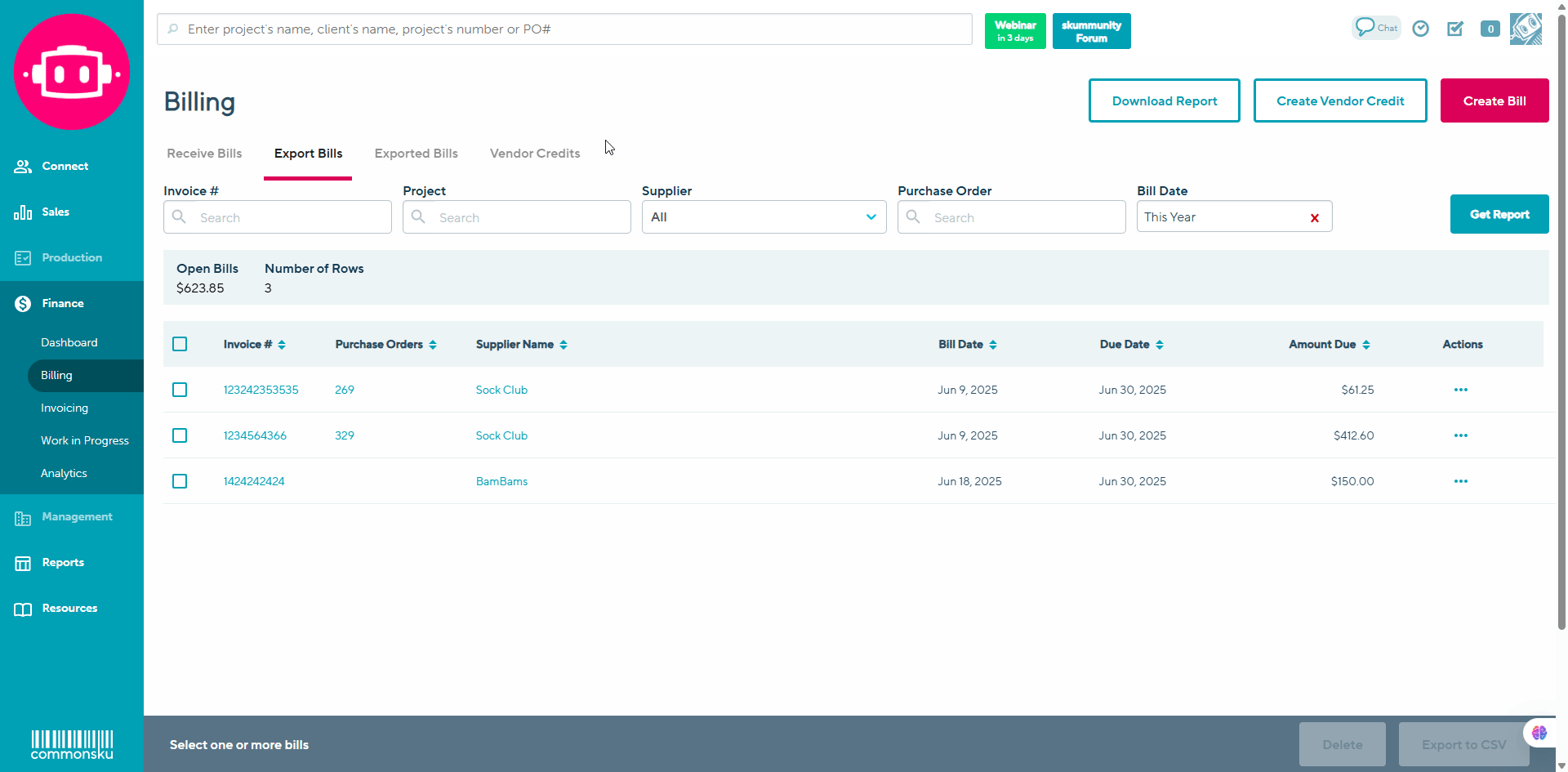 New Supplier Billing report