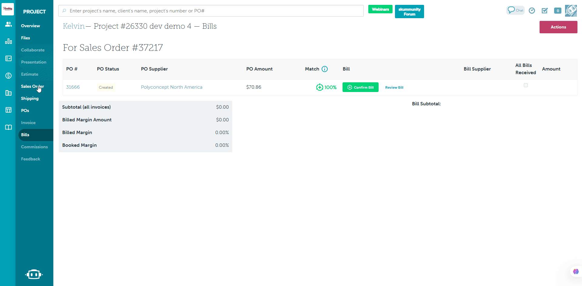 Automated bill creation for ePOs