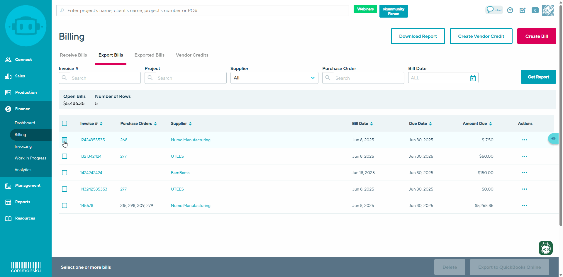 New Supplier Billing report